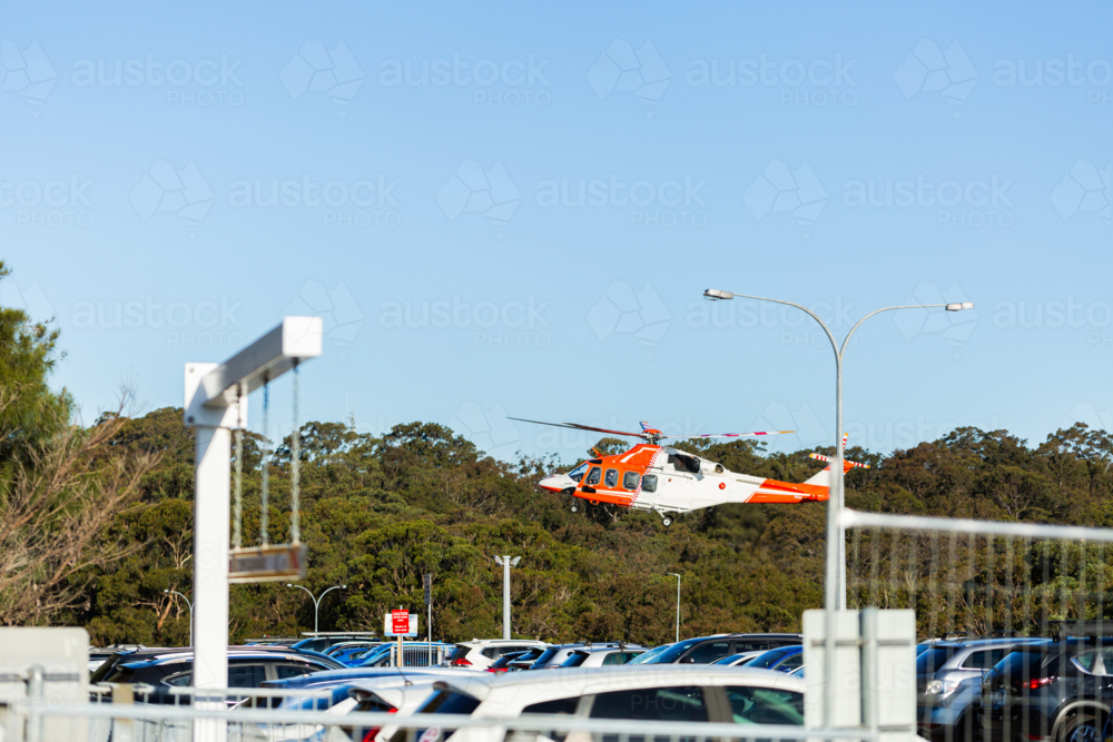 Image of Helicopter taking off from John Hunter Hospital - Austockphoto