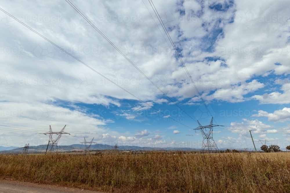 Image of High voltage power lines in paddock near Tamworth, New South ...