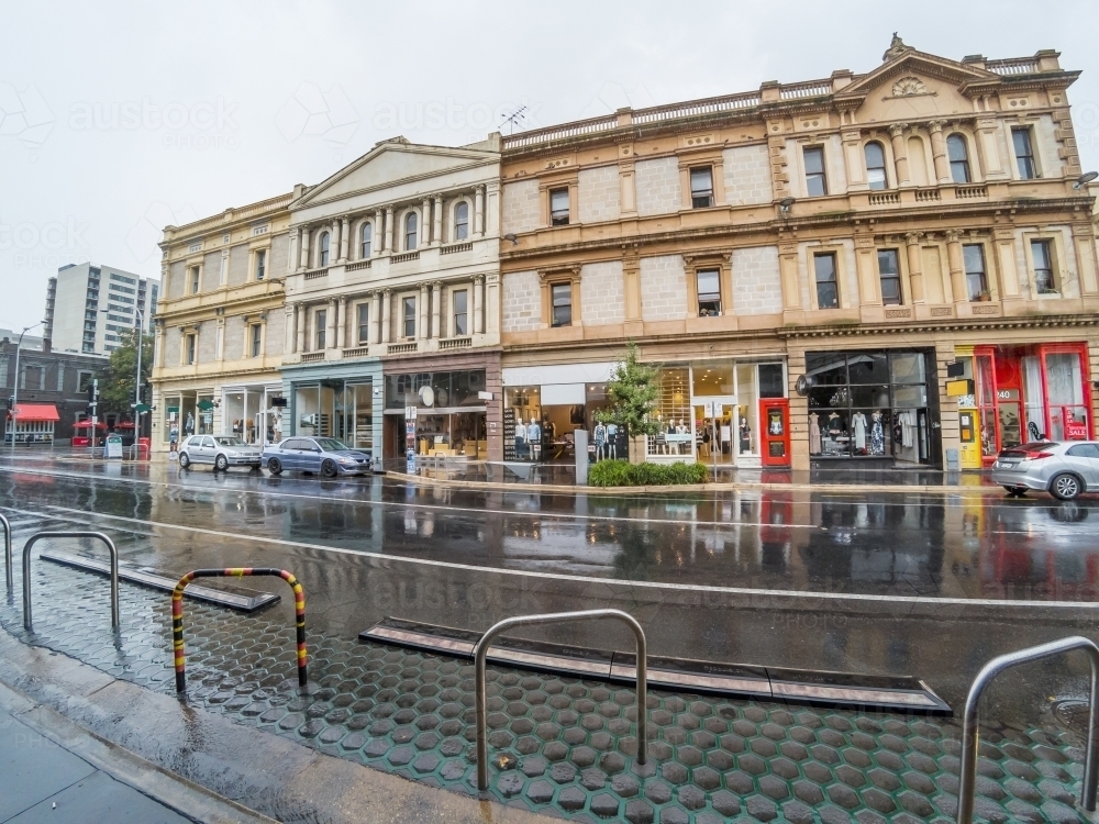 Image of Historic buildings in an Adelaide street on a raining day ...