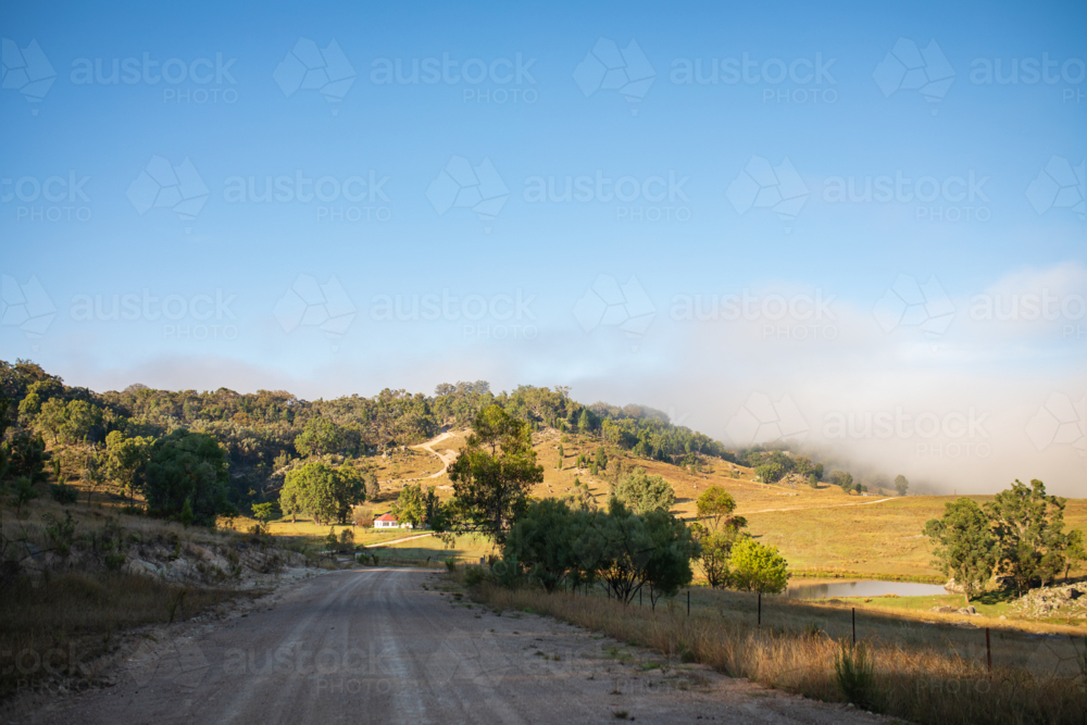 Image of Historic home nestled on hillside with morning fog lifting in ...