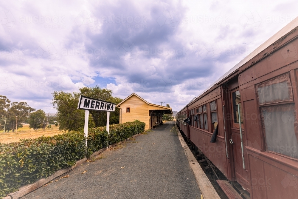Image of Historic passenger train parked at the unused station on ...