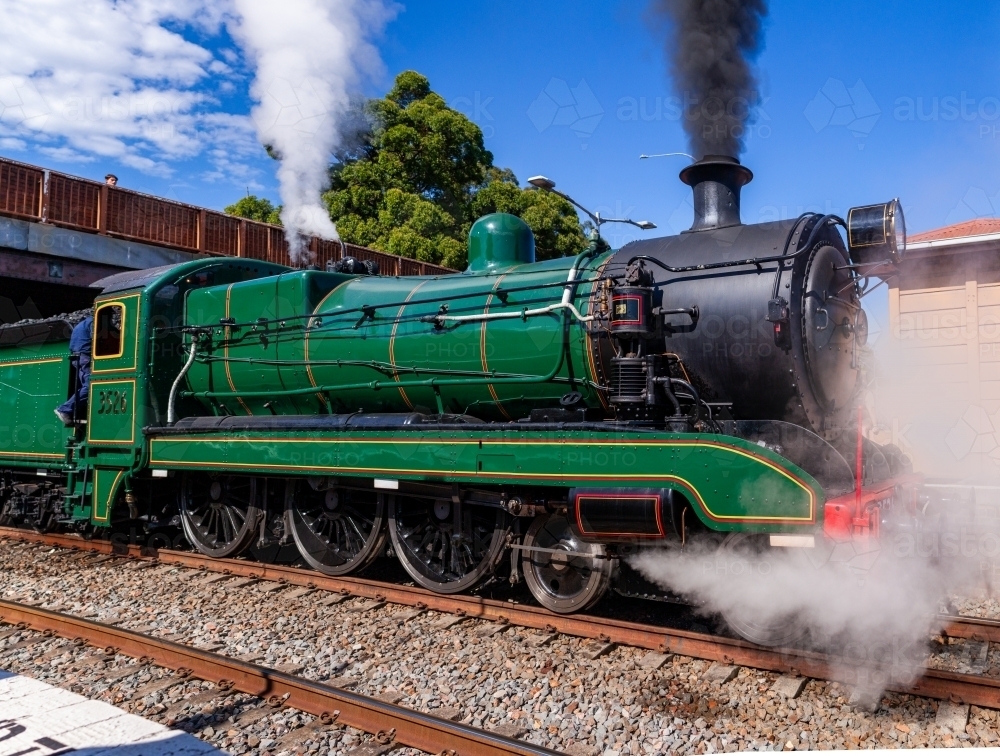 Image of Historic steam train steaming at Maitland station during ...