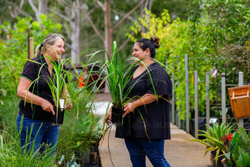 Image of horticulturist small business owner woman consulting with ...