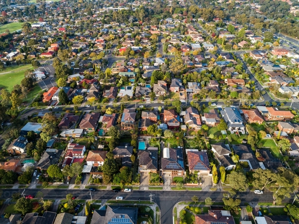 Image of Housing affordability concept - aerial view of neat homes on ...