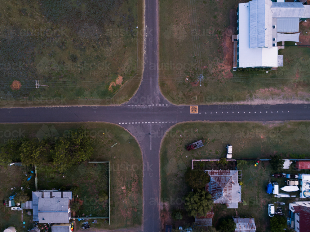 Image of intersection of roads in country village from aerial ...