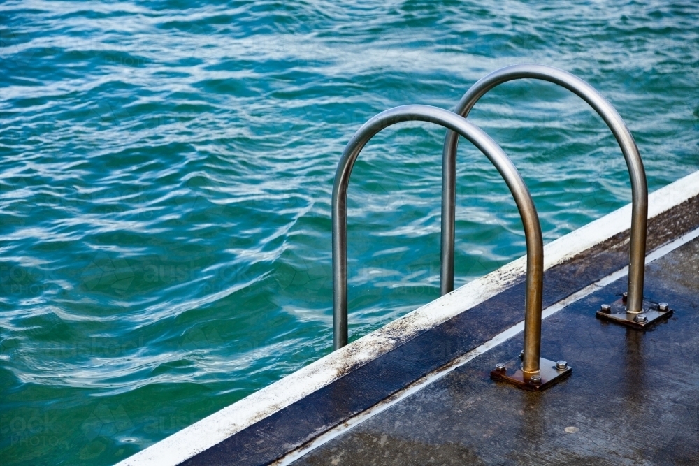 Image of Ladder going into sea pool at Merewether - Austockphoto