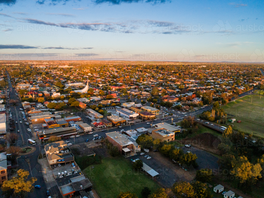 Image of last light of the day over city streets of Dubbo in inland ...