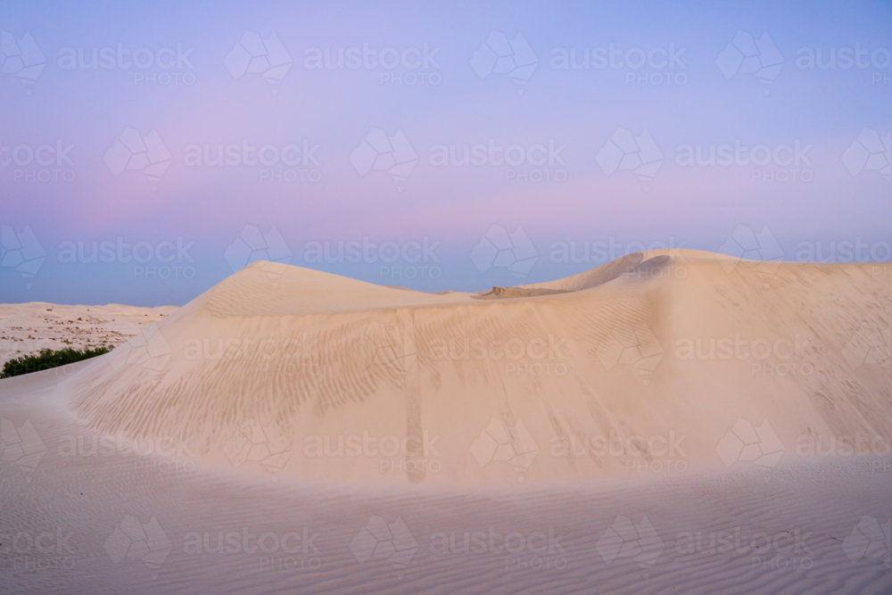 Image of Lines and patterns on the side of white sand dunes at twilight ...
