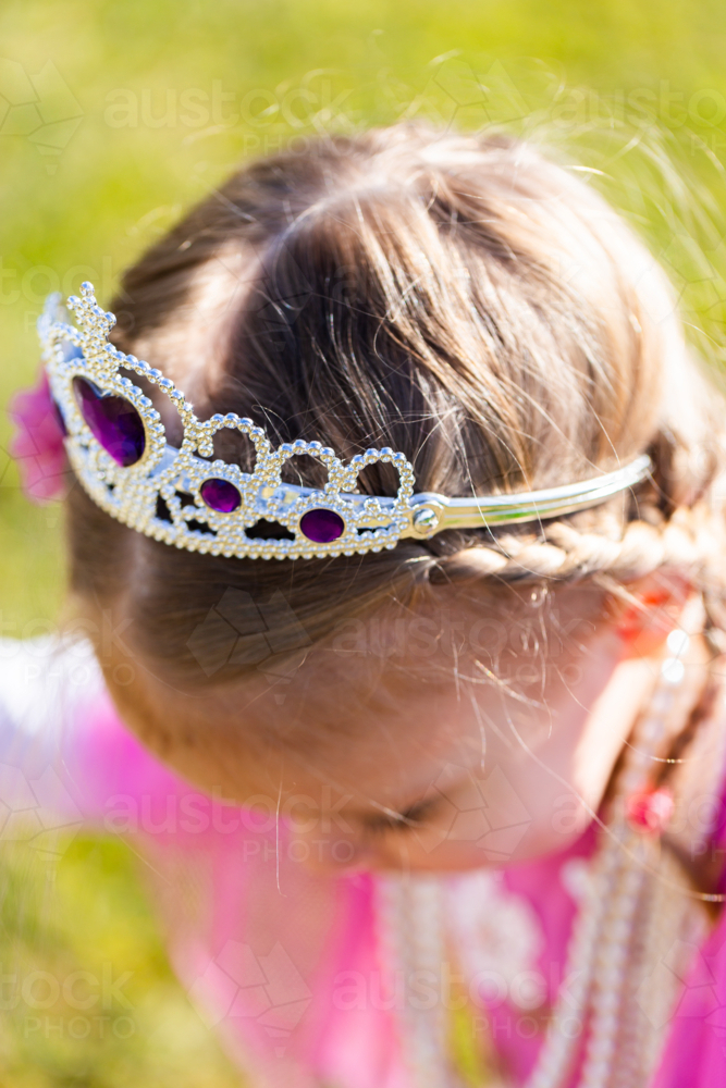 Image of Little girl wearing princess dress up tiara childhood toy ...