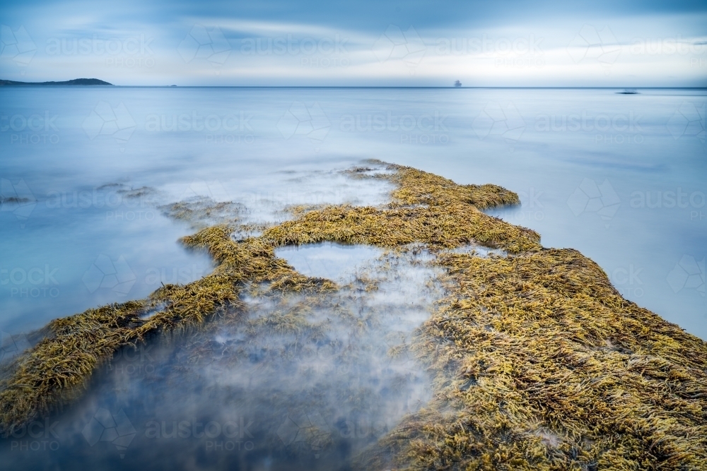 Image of Long exposure view of moving seawater around rockpools ...