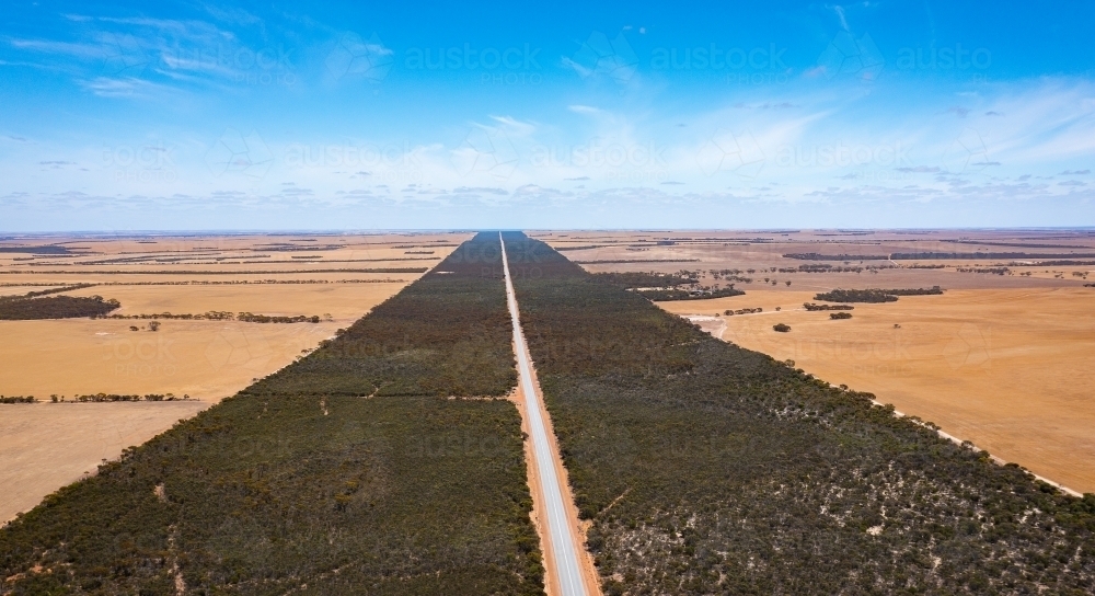 Image of long straight single lane road cutting through rural landscape ...