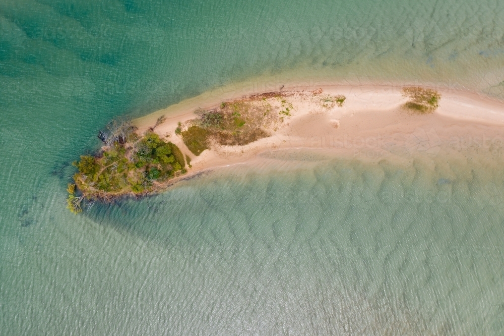 Image of Looking down on a small sand island in a coastal river ...