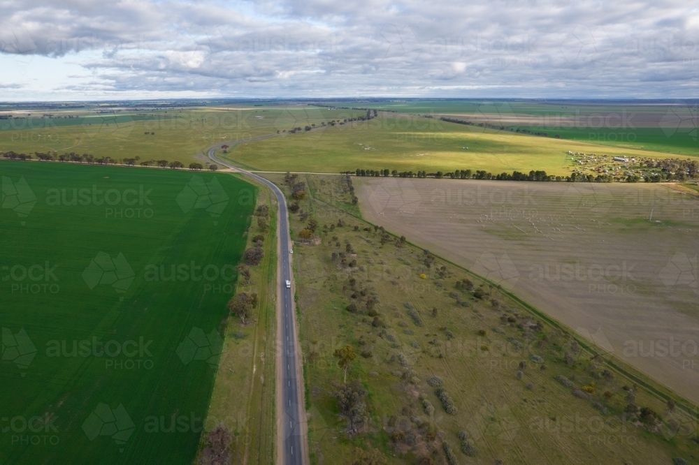 Image of Looking down on farm paddocks, wheat and other grain crops in ...