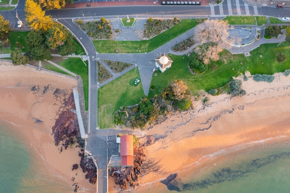 Image of Looking down on foreshore reserve and sand beach with ...