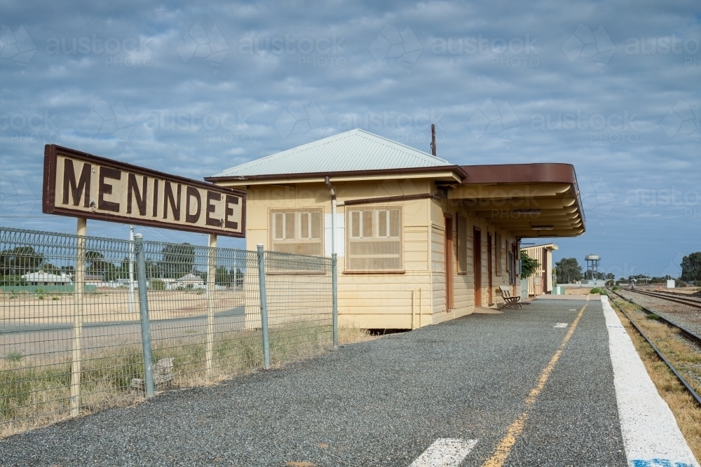 Image of Low angled view of a small country railway station and ...