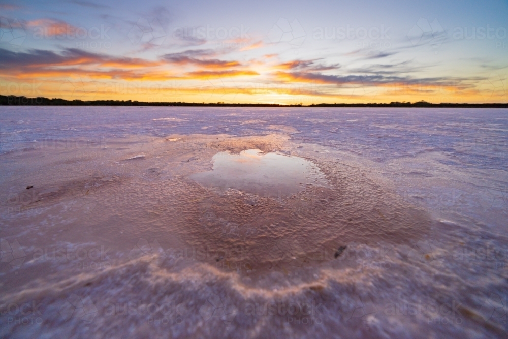 Image of Low wide angled view of encrusted details around a puddle on a ...