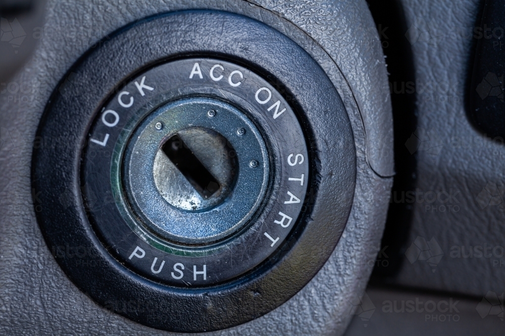 Image of Macro shot of worn key ignition keyhole to start car ...