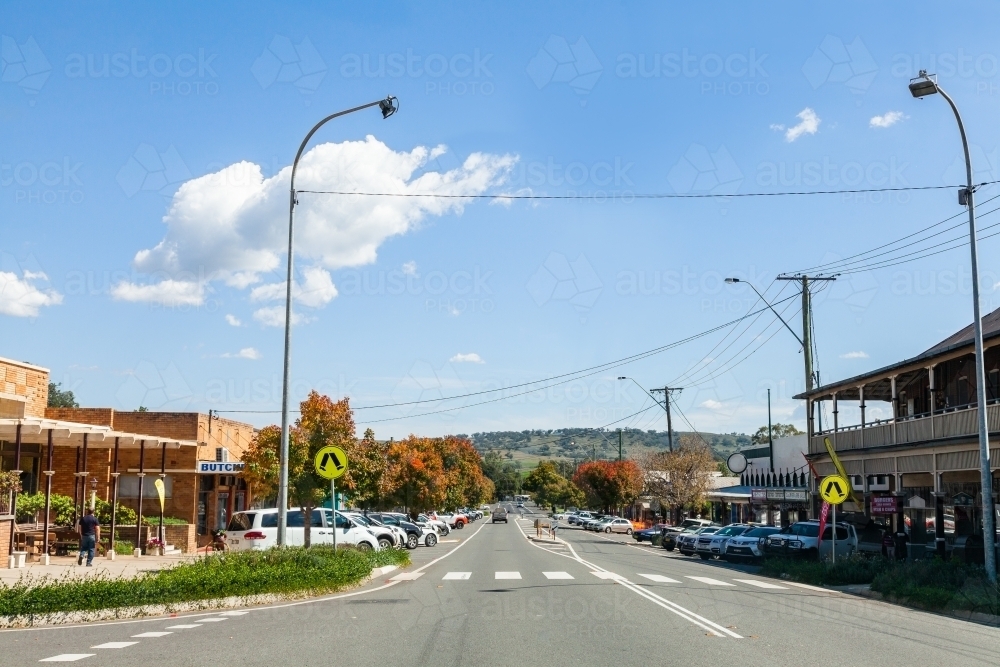 Image of Main street in NSW country town of Merriwa on bright sunlit ...
