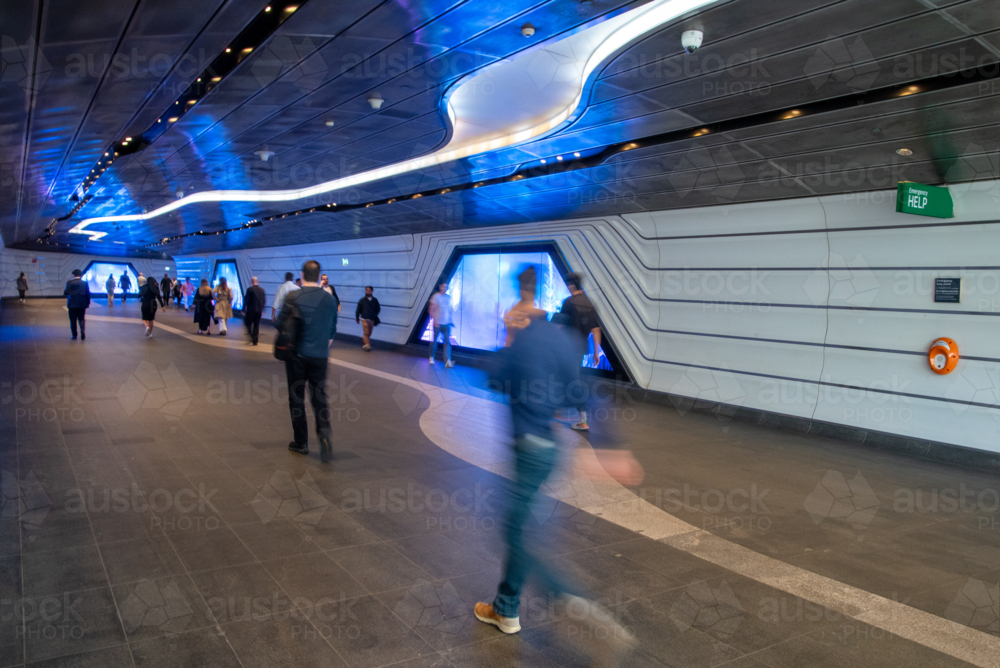 Image of Metro pedestrian walkway at Barangaroo in Sydney - Austockphoto