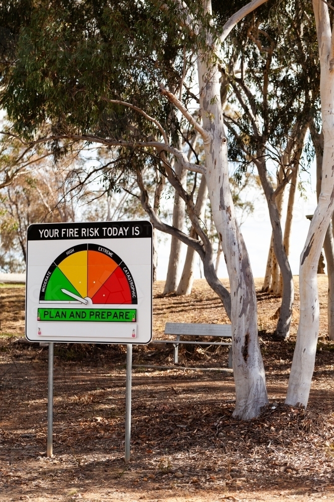 Image of Moderate fire risk plan and prepare on fire danger rating sign ...