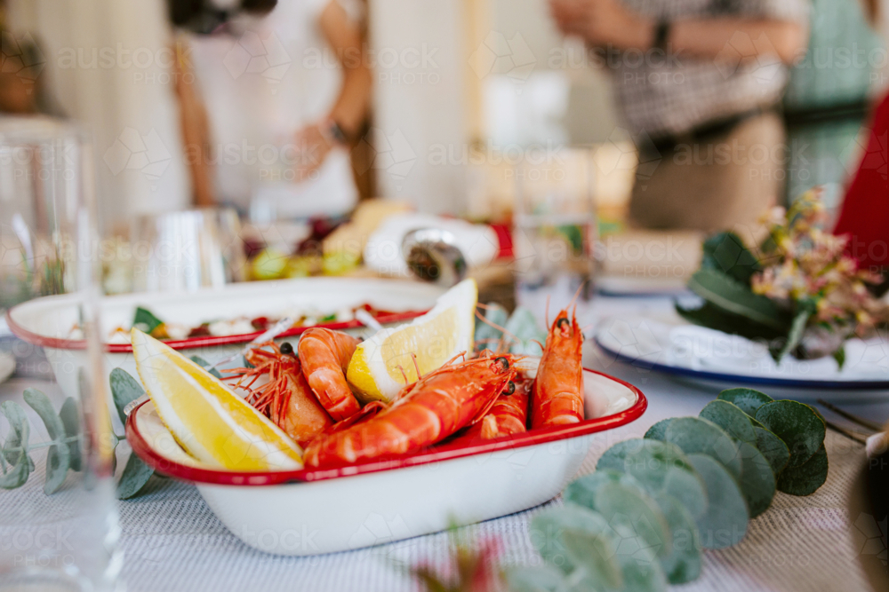 Image of Modern Australian Christmas dinner with prawns and lemon ...