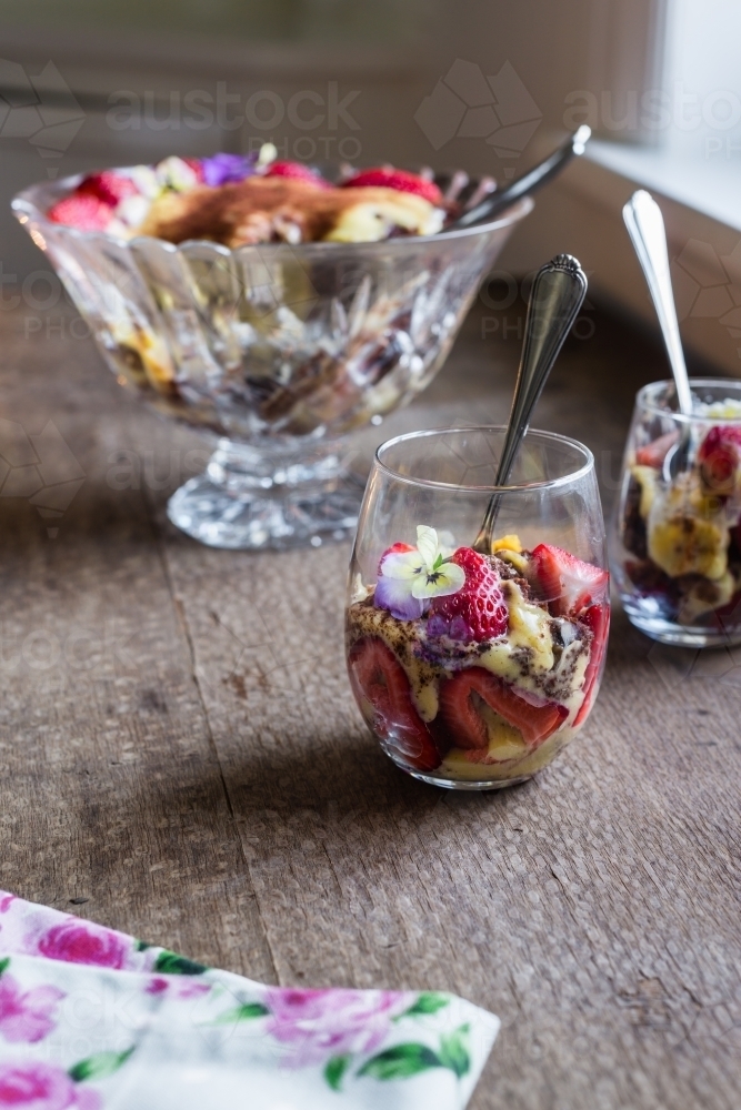 Image of modern trifle dessert, in a glass - Austockphoto