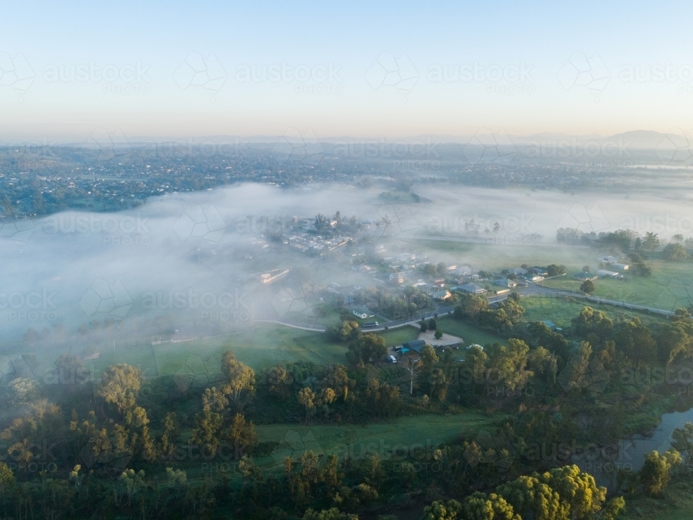 Image of Morning mist covering landscape at sunrise at edge of Hunter ...