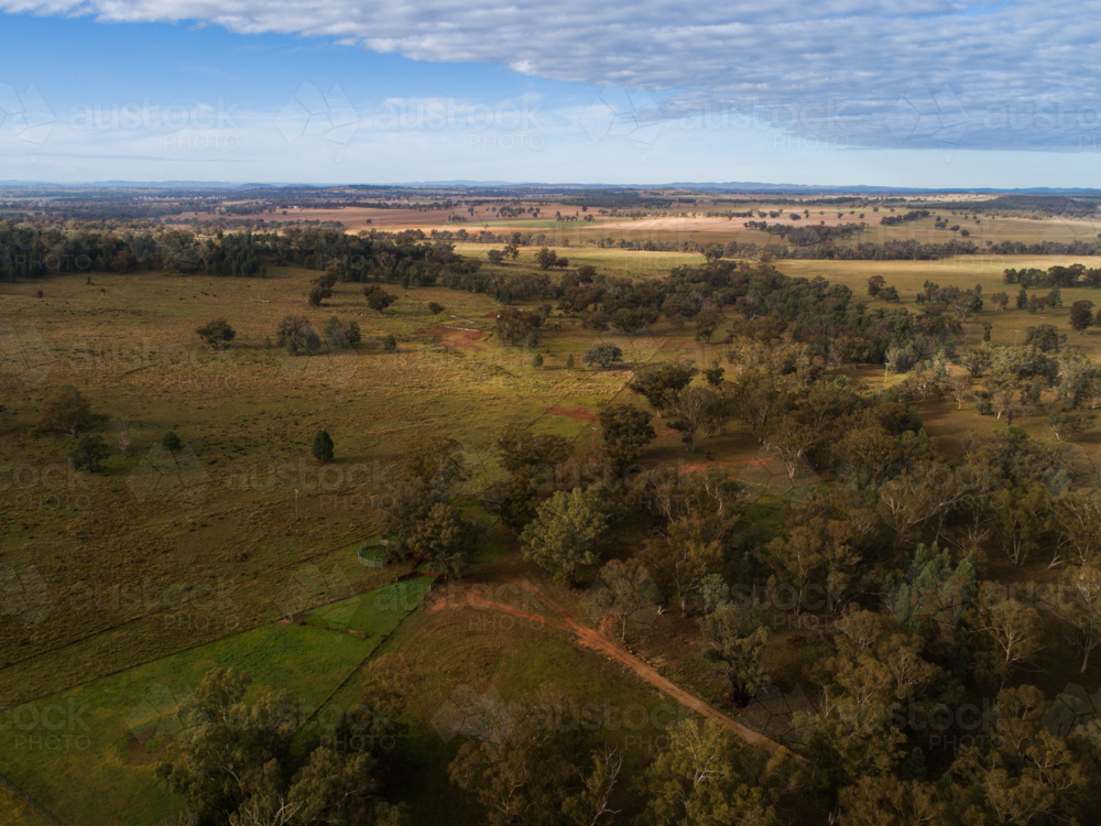 Image of Morning view over farm paddocks in Dubbo from drone birds eye ...