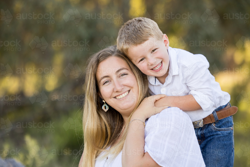 Image of Mother and son portrait in rural Australian bush setting ...