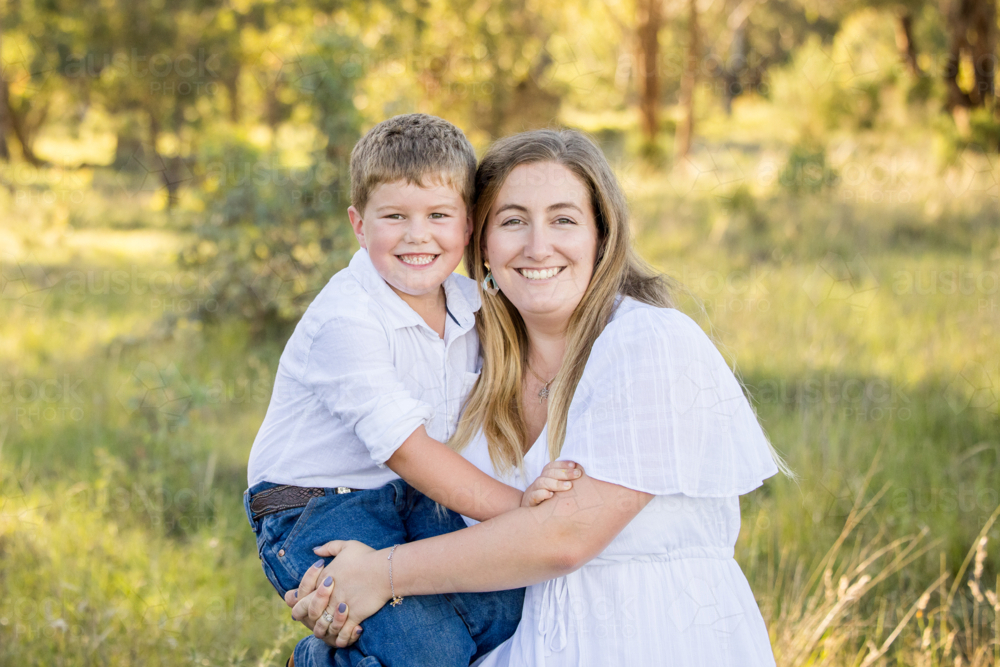 Image of Mother and son portrait in rural Australian bush setting ...
