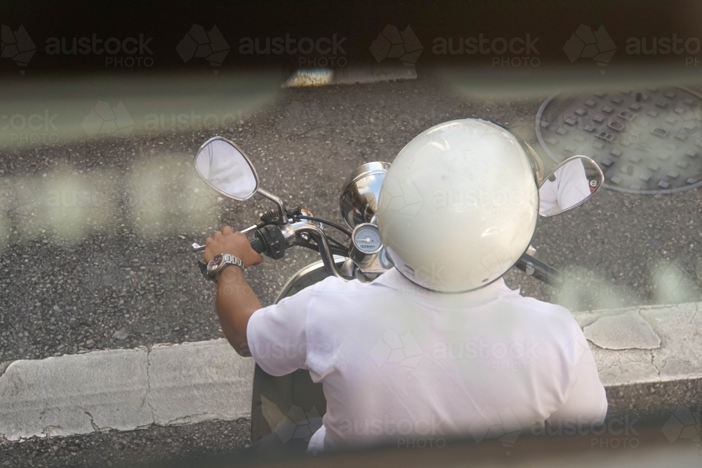 Image of Motorcycle rider viewed from above - Austockphoto