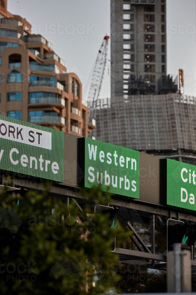 Image of Motorway signs in Sydney city - Austockphoto