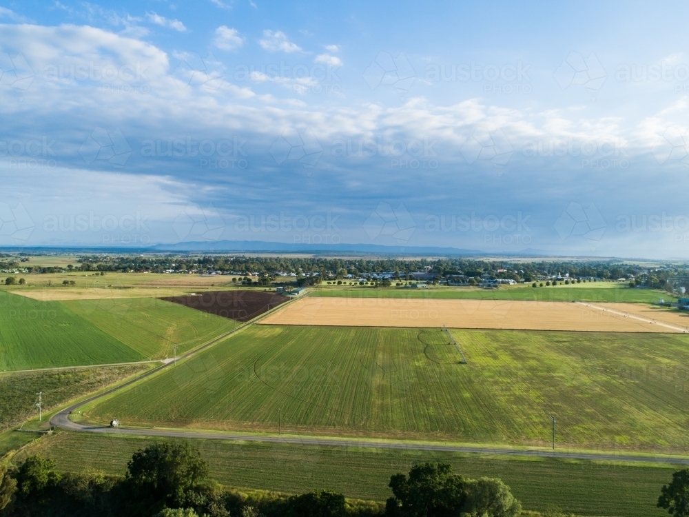 Image of narrow country road through sunlit rural farm paddocks in ...