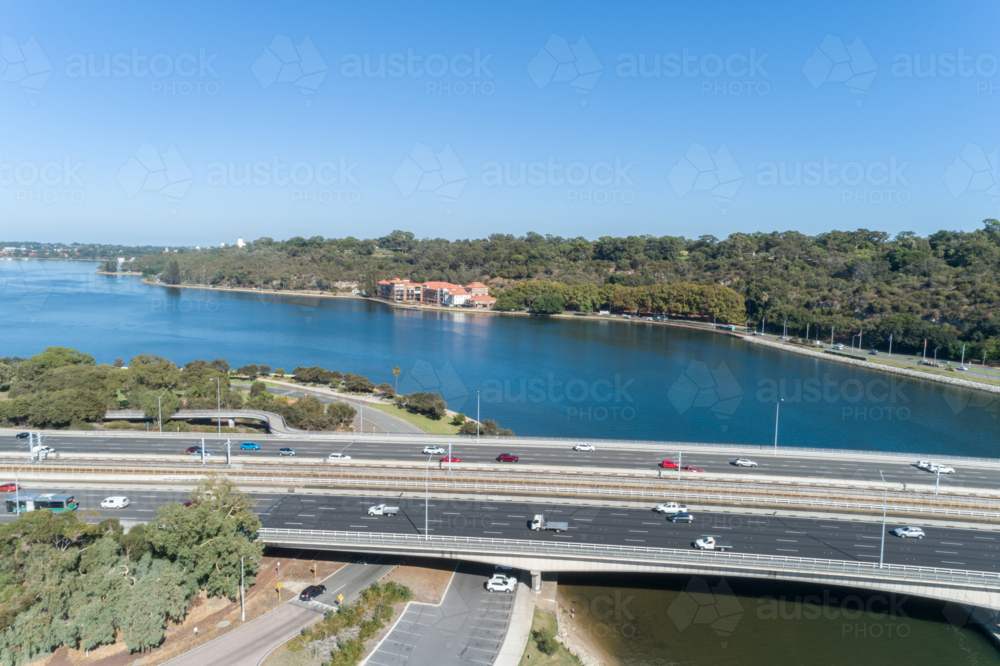Image of Narrows Bridge And The Swan River Drone Fly Over view ...