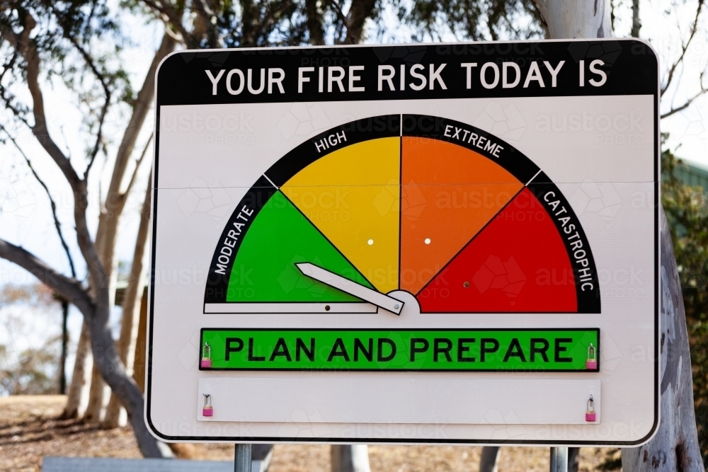 Image of New fire danger rating sign arrow pointing at moderate plan ...