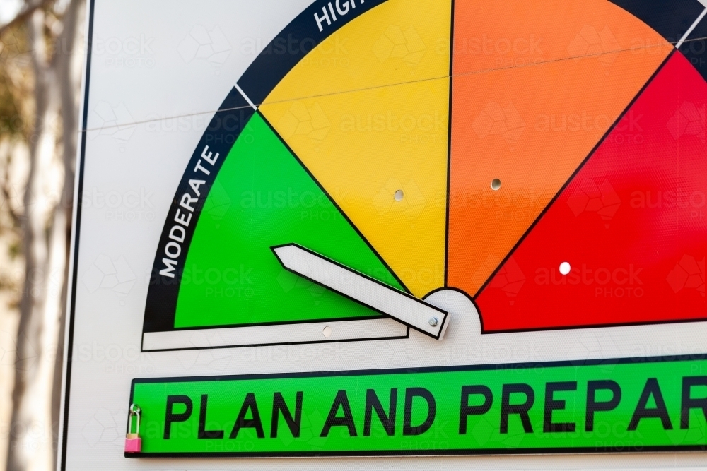Image of New fire danger rating sign arrow pointing at moderate plan ...