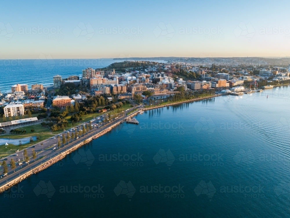 Image of Newcastle foreshore with park and city behind seen from aerial ...