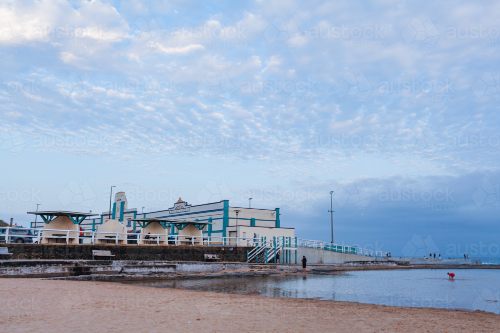 Image of Newcastle ocean baths architecture on the coast on overcast ...