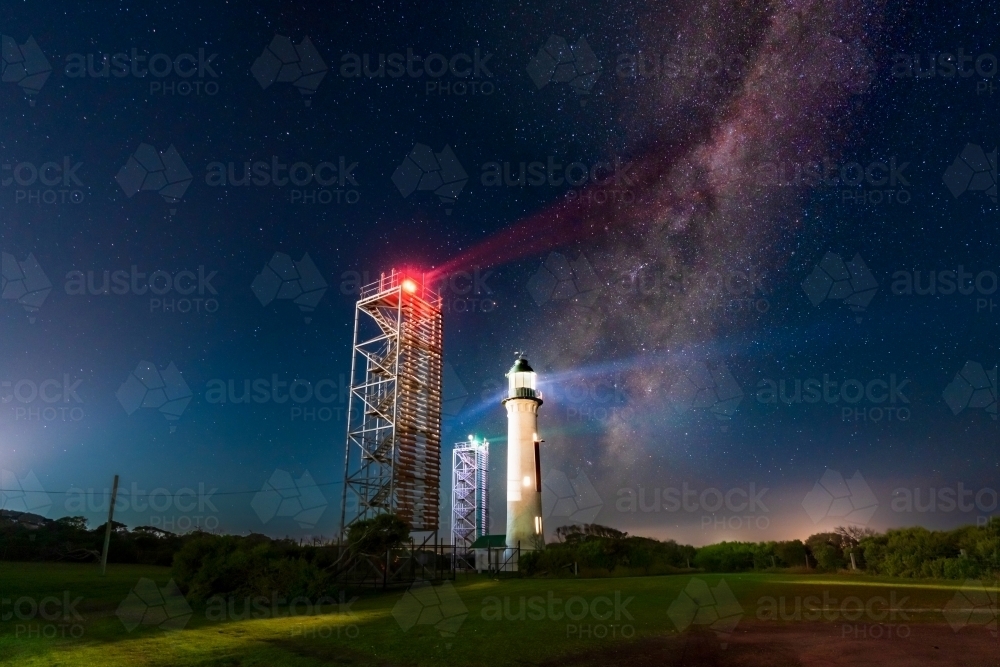 Image of Night time scene of The Milky Way in a starry sky over a ...