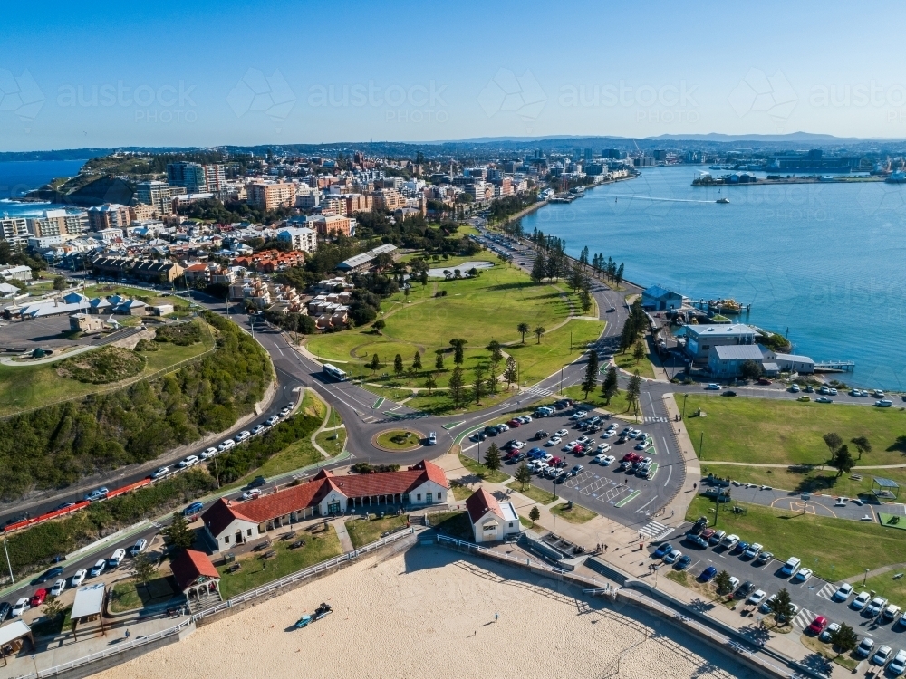 Image of Nobbys area in Newcastle with the beach pavilions and ...