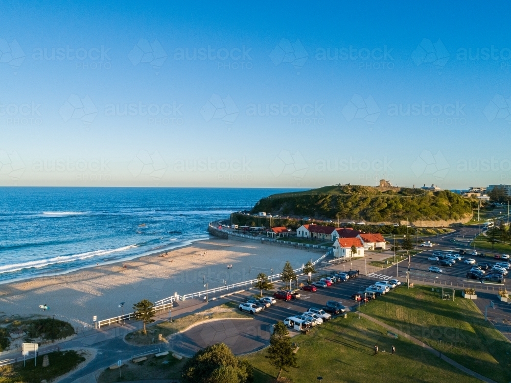 Image of Nobbys Beach and carpark beside the sea in Newcastle ...