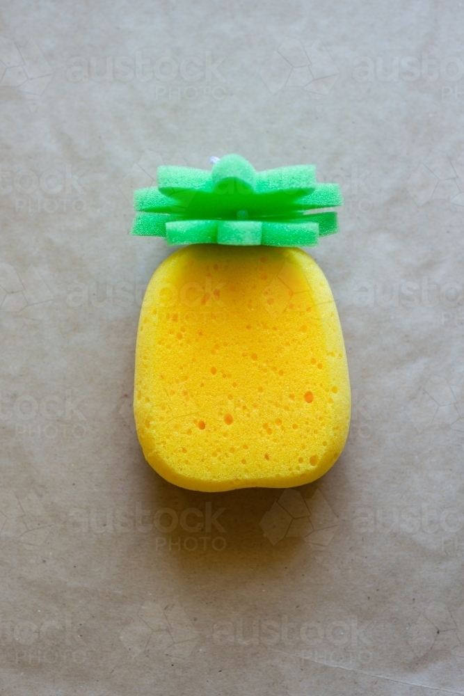 Image of novelty pineapple sponge on a plain paper background ...