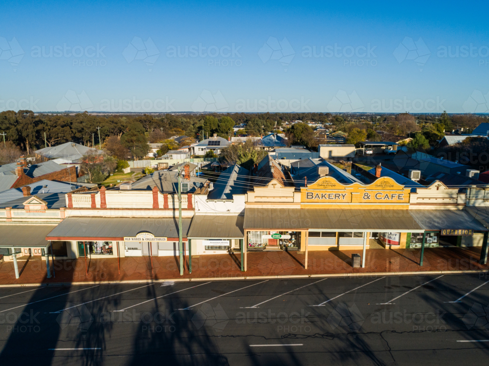 Image of old shopfronts along main street in country town of Coolamon ...