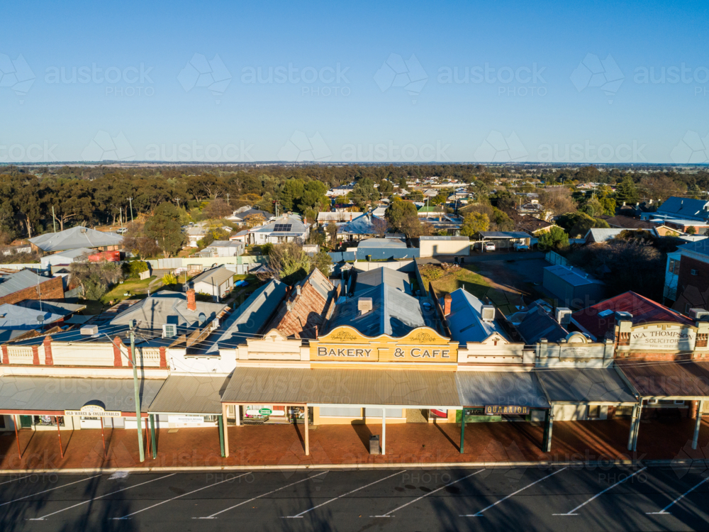 Image of old shopfronts along main street in country town of Coolamon ...