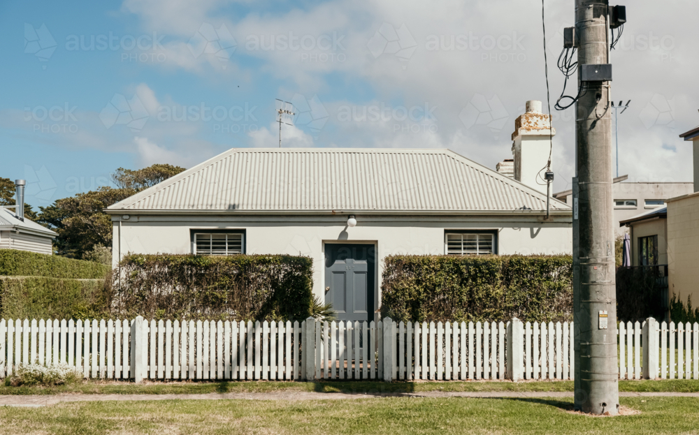 Image of Old stone cottage with electrical transformer on the street ...