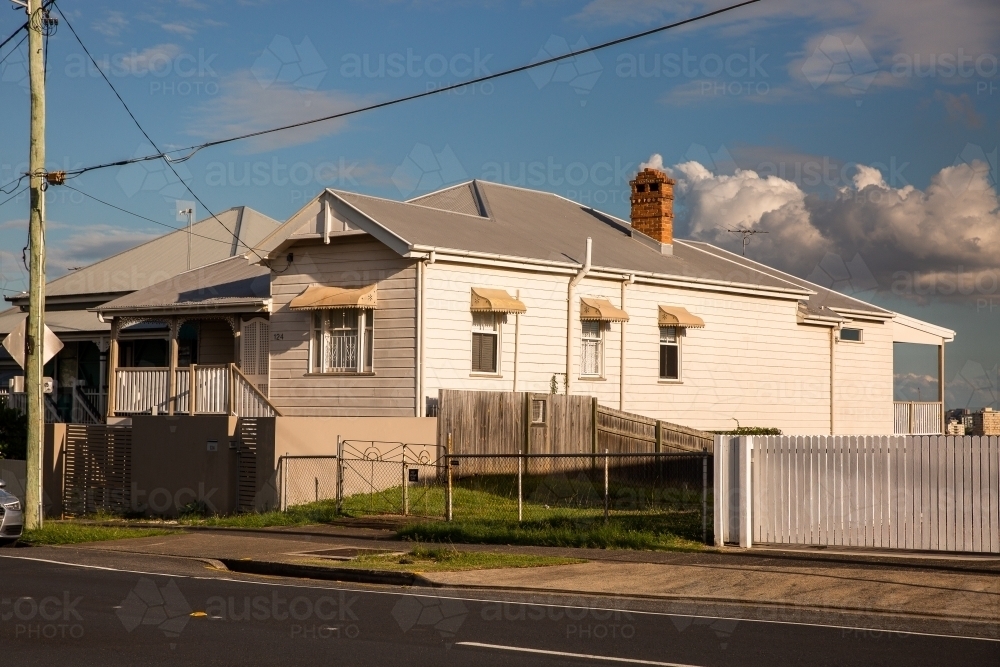 Image of old white timber house in Paddington in Brisbane on a sunny ...