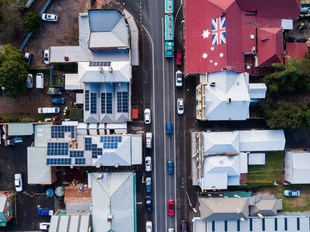 Image of Overhead top down view of busy street and buildings in Aussie ...