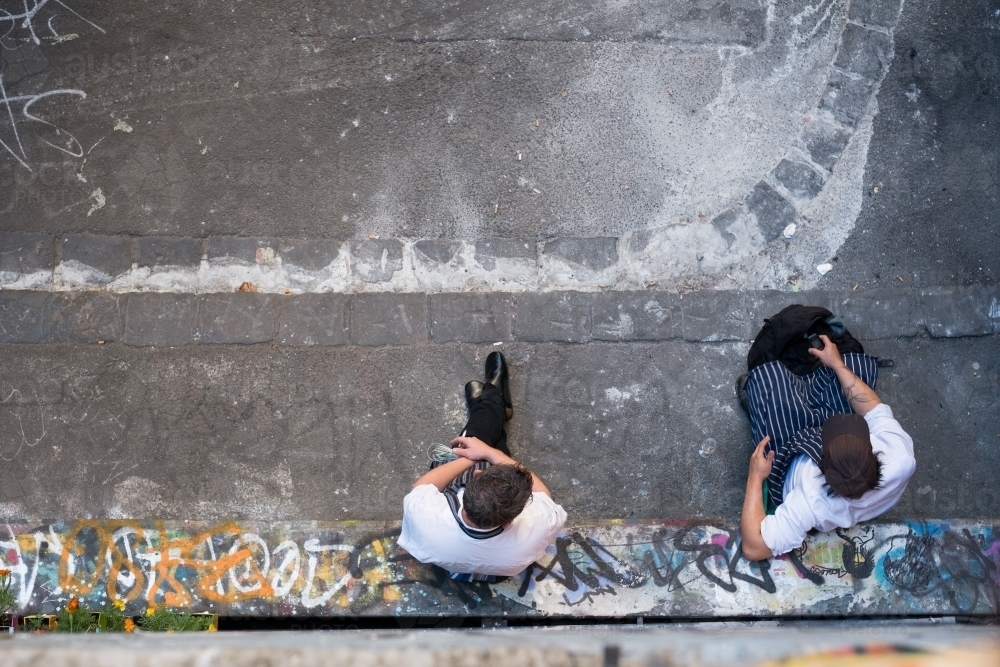 Image of Overhead view of chefs on a break - Austockphoto