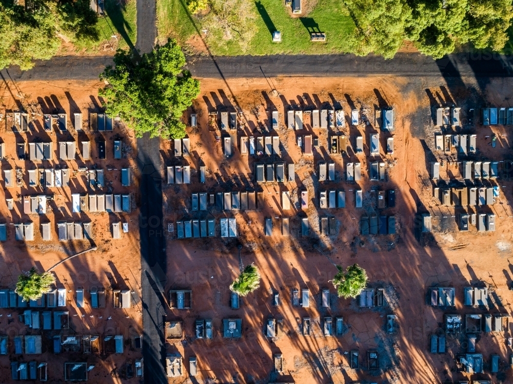 Image of Overhead view of country cemetery in rural Australia ...