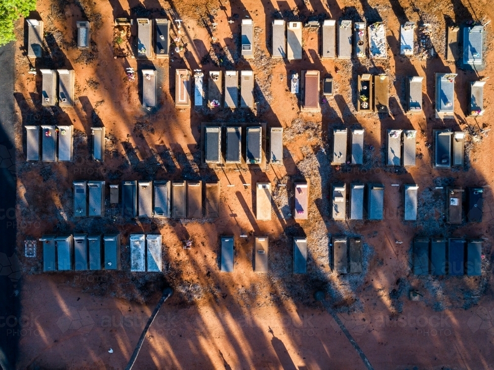 Image of Overhead view of country cemetery in rural Australia ...